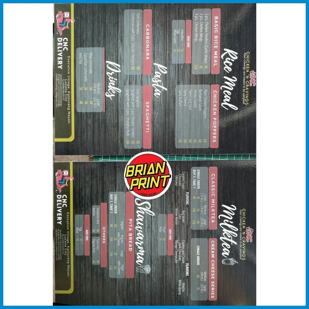 CUSTOMIZED MENU ON SINTRA BOARD 3mm with laminated | Shopee Philippines