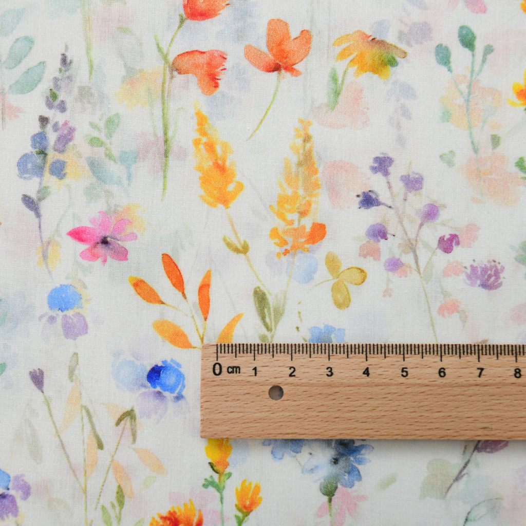 Gouache Painted Printed Cotton Fabric Pastoral Style Floral Handmade ...