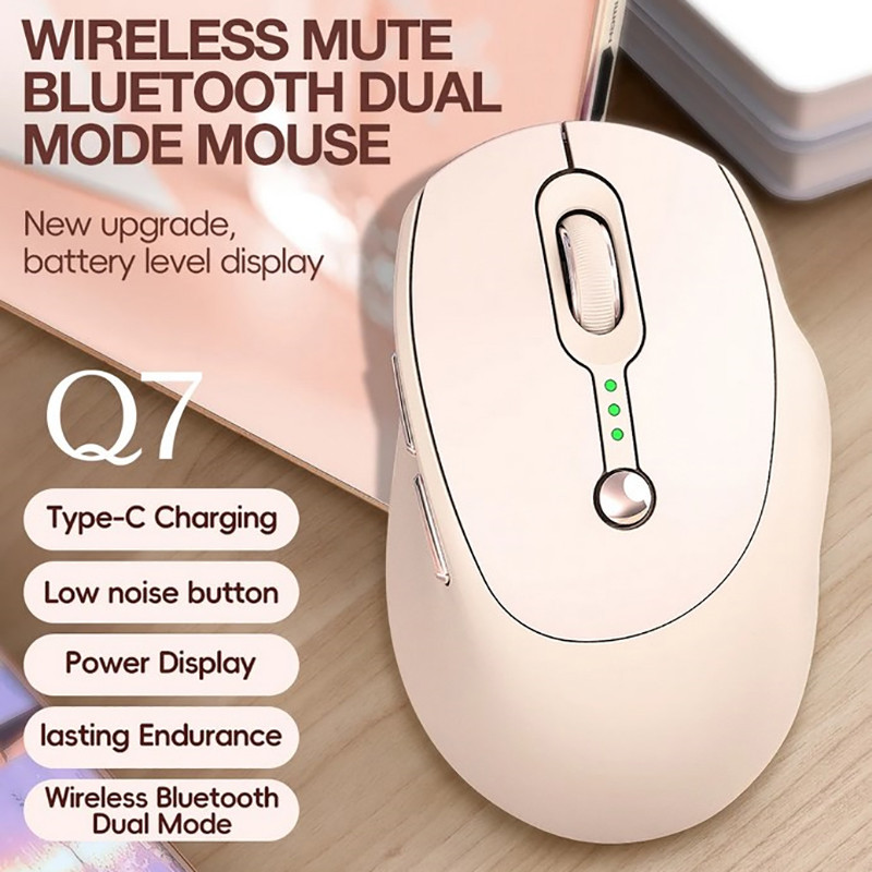Q7 Silent Bluetooth Wireless Mouse 2.4G BT5.0 Dual-Mode Women's Pink ...