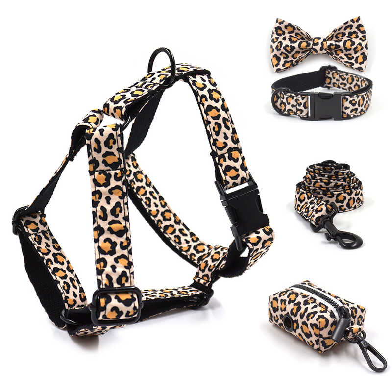 Brown Leopard Dog Harness Para Sa Boy Custom Engraving Collar At Leash ...