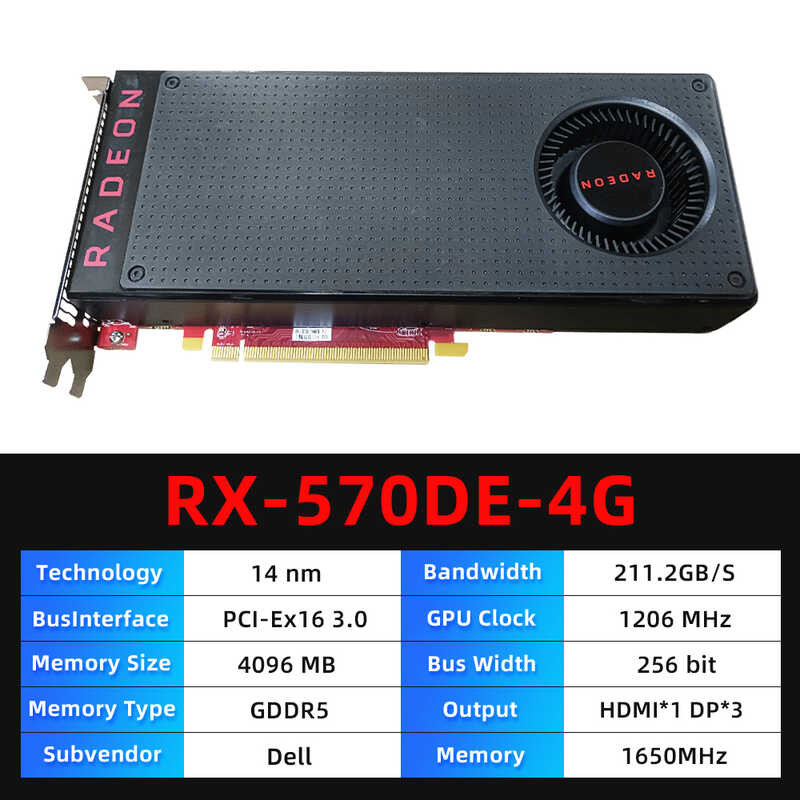 AMD 5 Radeon RX570 RX570DE 4G RX 570 DE GDDR5 graphics card WNH0V ...