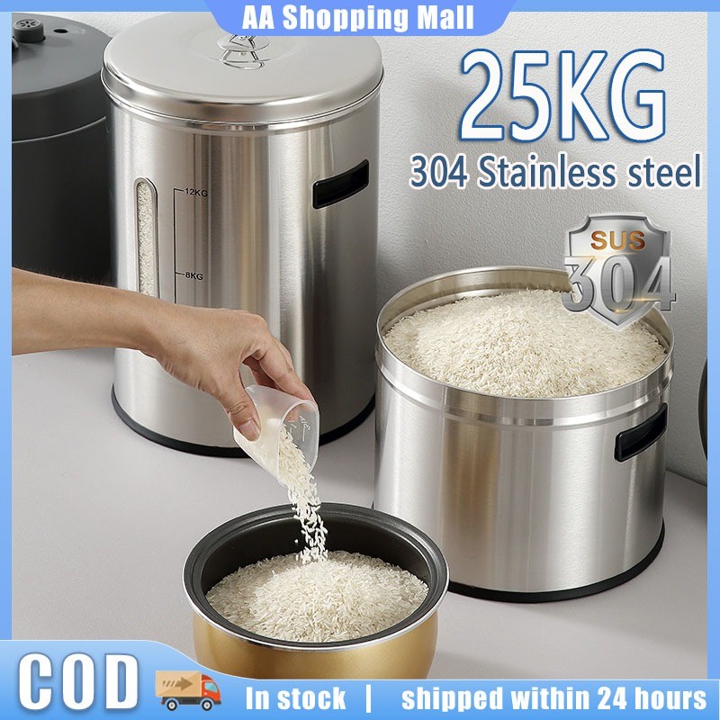 304 Stainless Steel Food Storage Rice Dispenser 25kg Closed Storage ...