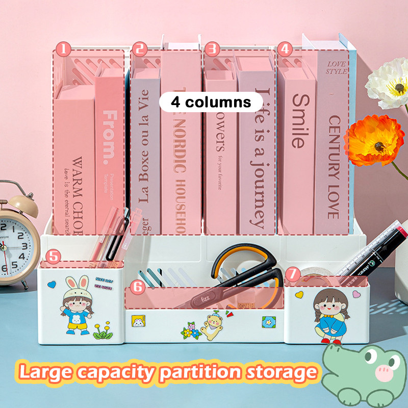 4 Column File Rack Holder Multifunctional Desk Organizers Book ...