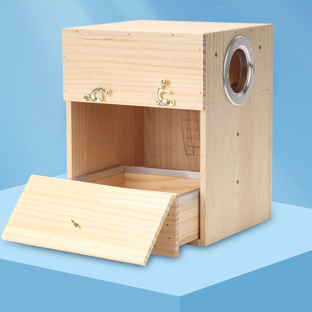 Parakeet Nesting Box Wooden Breeding Nest Parrots House Wood Bird ...