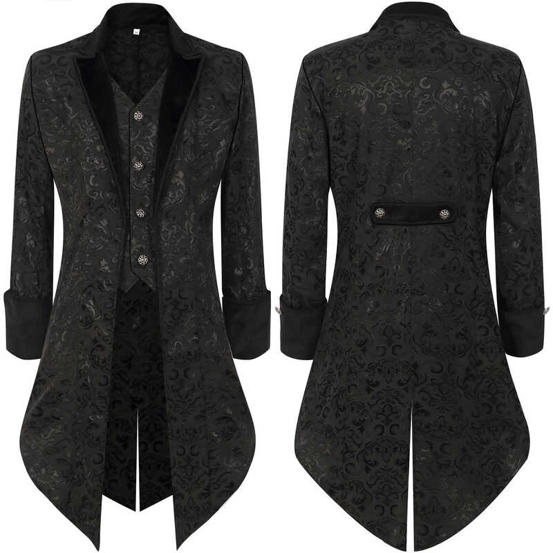 Men Vintage Tailcoat Jacket Goth Long Steampunk Formal Gothic Victorian Frock Coat Costume For ...