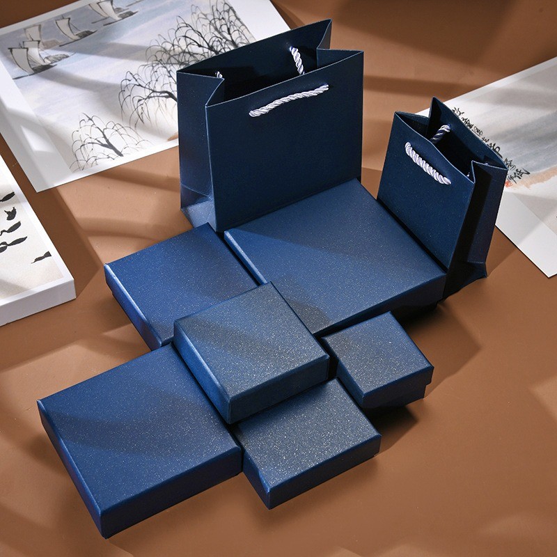Retro Navy Color Paper Box Classic Vintage Pearly Blue Jewelry Storage ...
