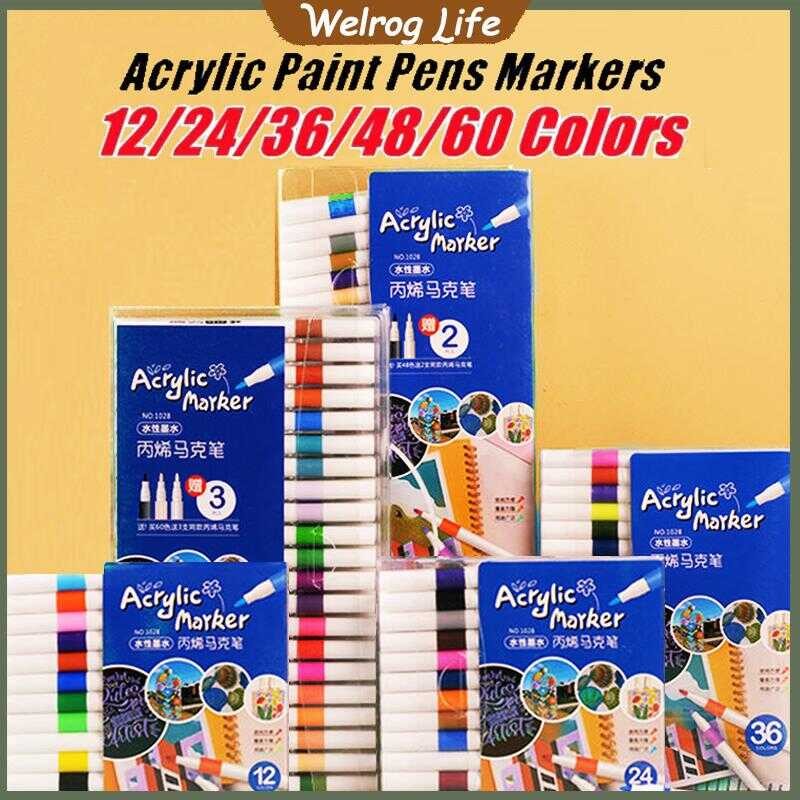 Welrog 12/24/36/48/60/80 Colors Acrylic Marker Pen Coloring Highlight ...