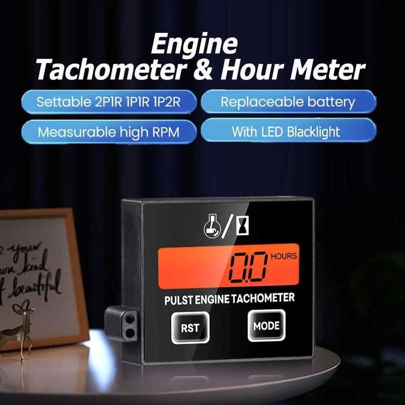 Inductive Tachometer Hour Meter Digital Counter Motorcycle ATV Lawn Mower Engine Gauge LCD RPM ...