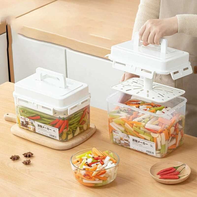 Kimchi Ferment Storage Container Leakproof with Press Plate Sauerkraut ...