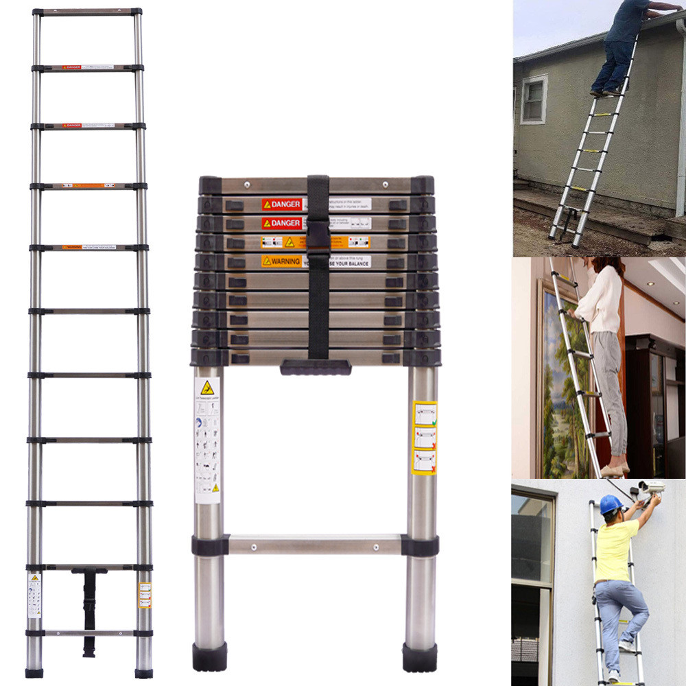 3.2M Telescopic Ladder 10.5FT Multi-Purpose Stainless Steel Telescoping ...