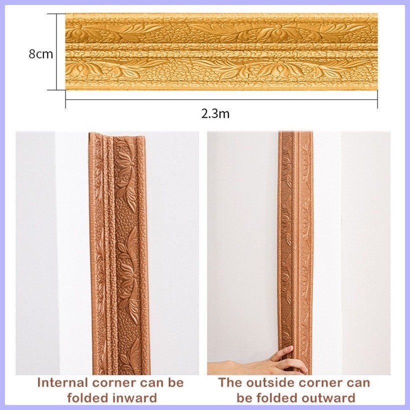 2.3m*8cm 3D Wallpaper Frame Skirting Wall Decoration Line Border 3D ...