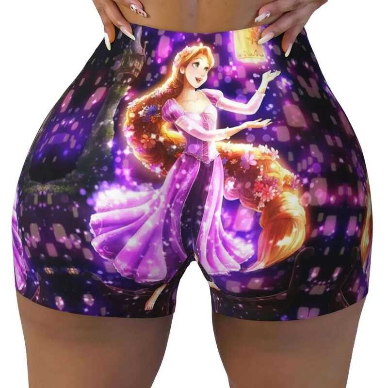 Tangled Custom Adventure Cartoon Pattern Workout Shorts For Women Gym ...
