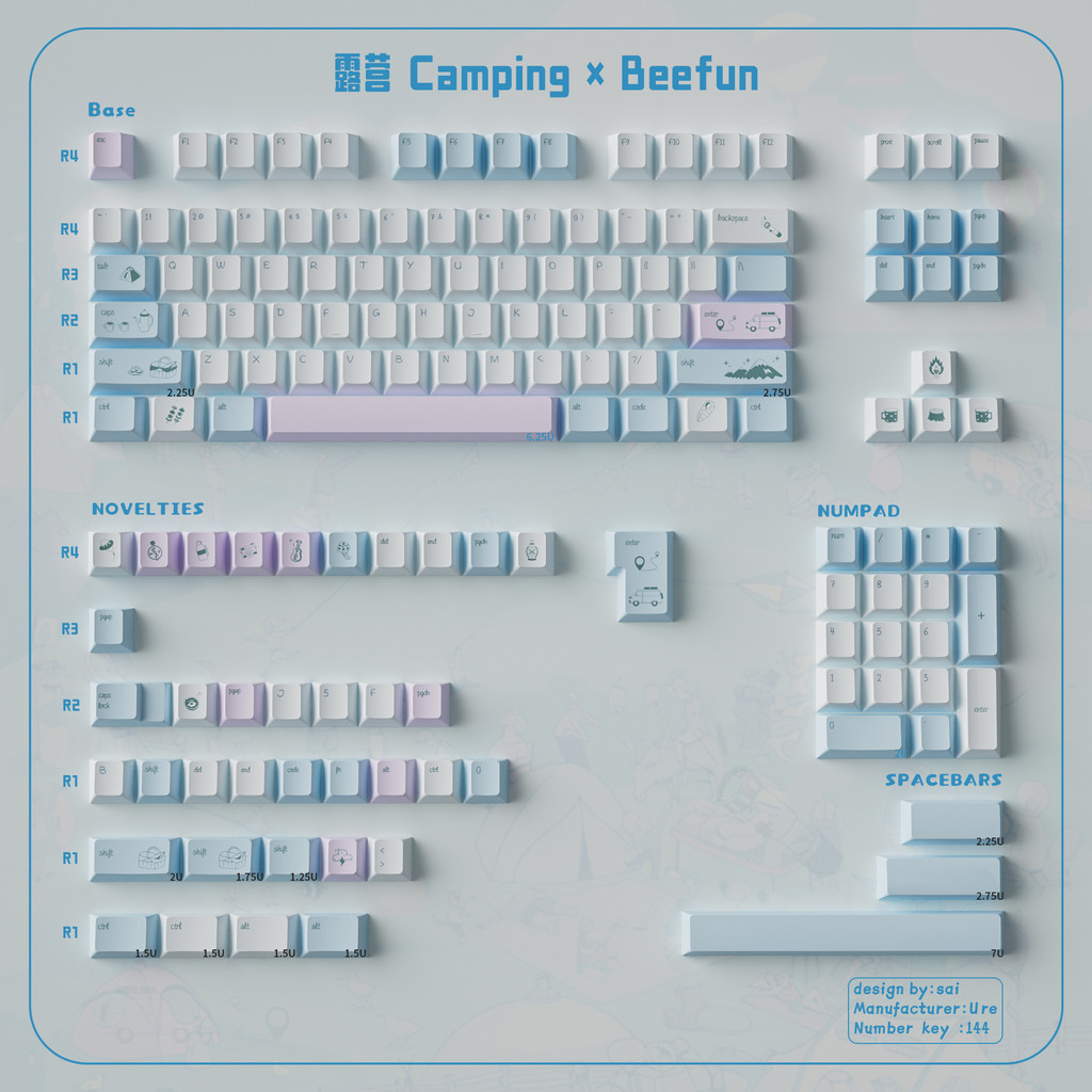 BeeFun Camping Keycaps Minimalist Blue PBT keycap set for Gateron ...