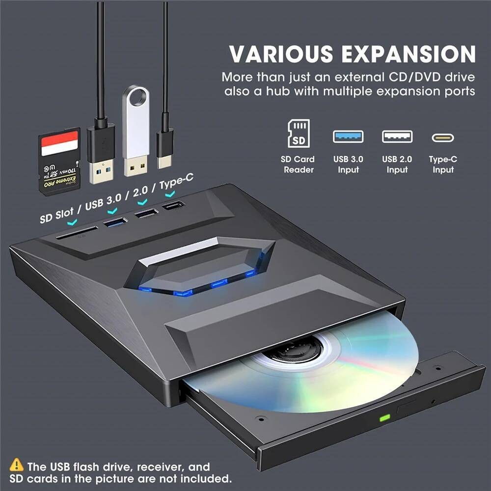 Type 3.0 C External Drive with USB HUB Type-C SD Card Reader, CD DVD RW ...