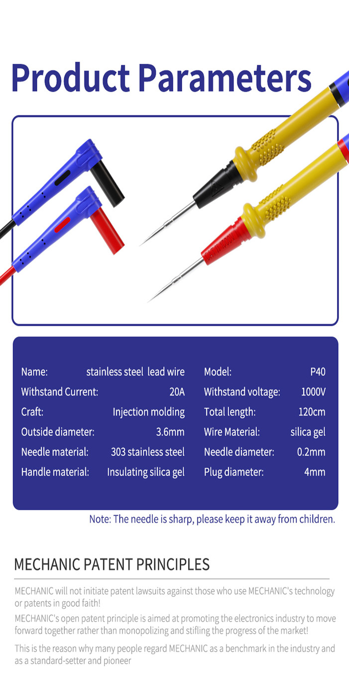 MECHANIC P40 Multimeter Pen 1000V 20A Soft Anti-Scalding Silicone Wire ...