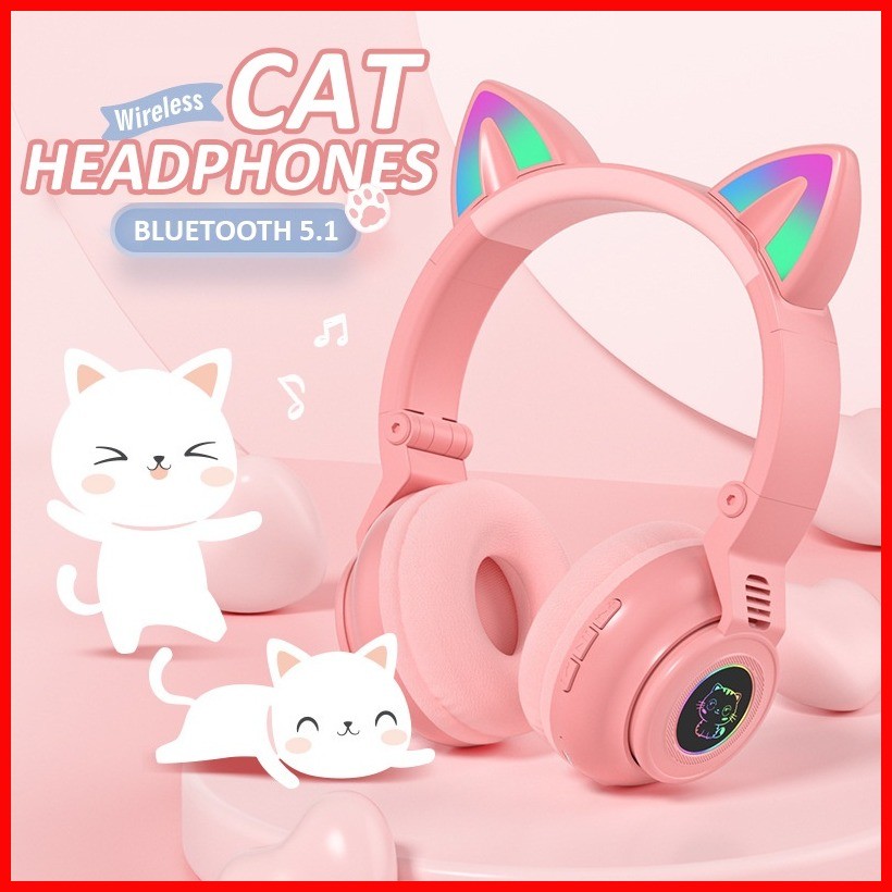 P47M Bluetooth Headphone with cat ears Headset cat Headphone | Shopee ...