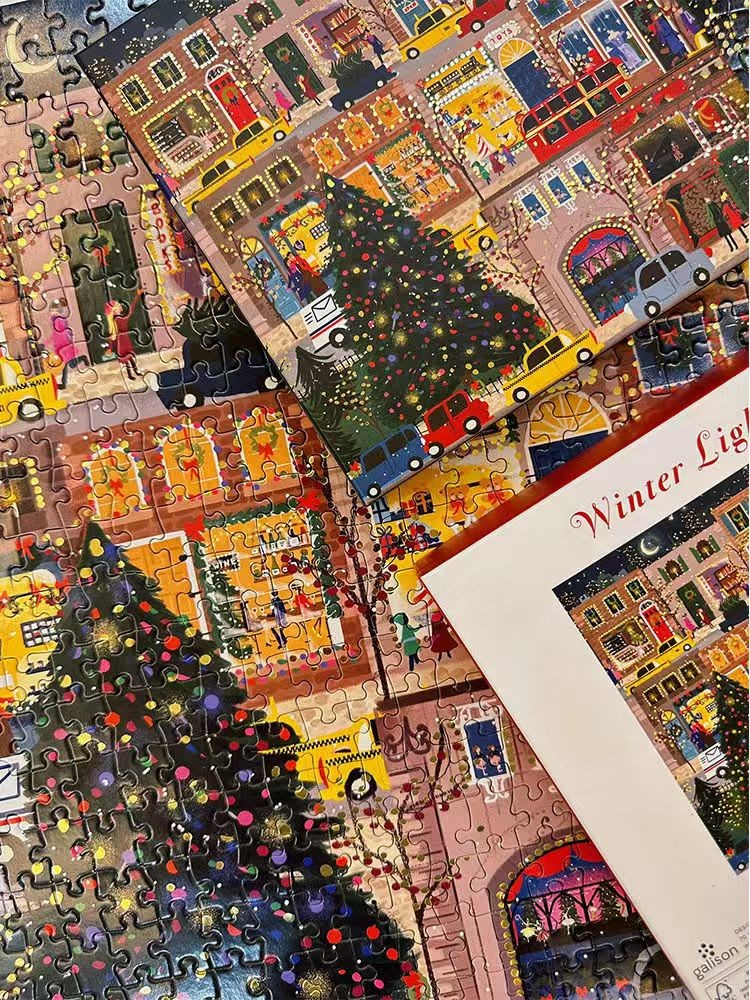 500/1000 Pieces of Adult Puzzle with Gold Foil Winter Lights Christmas ...