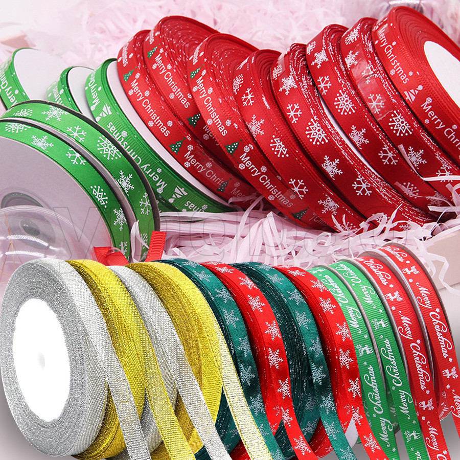 1cm*22Meters Christmas Ribbons Printing Grosgrain Ribbons for Gift ...