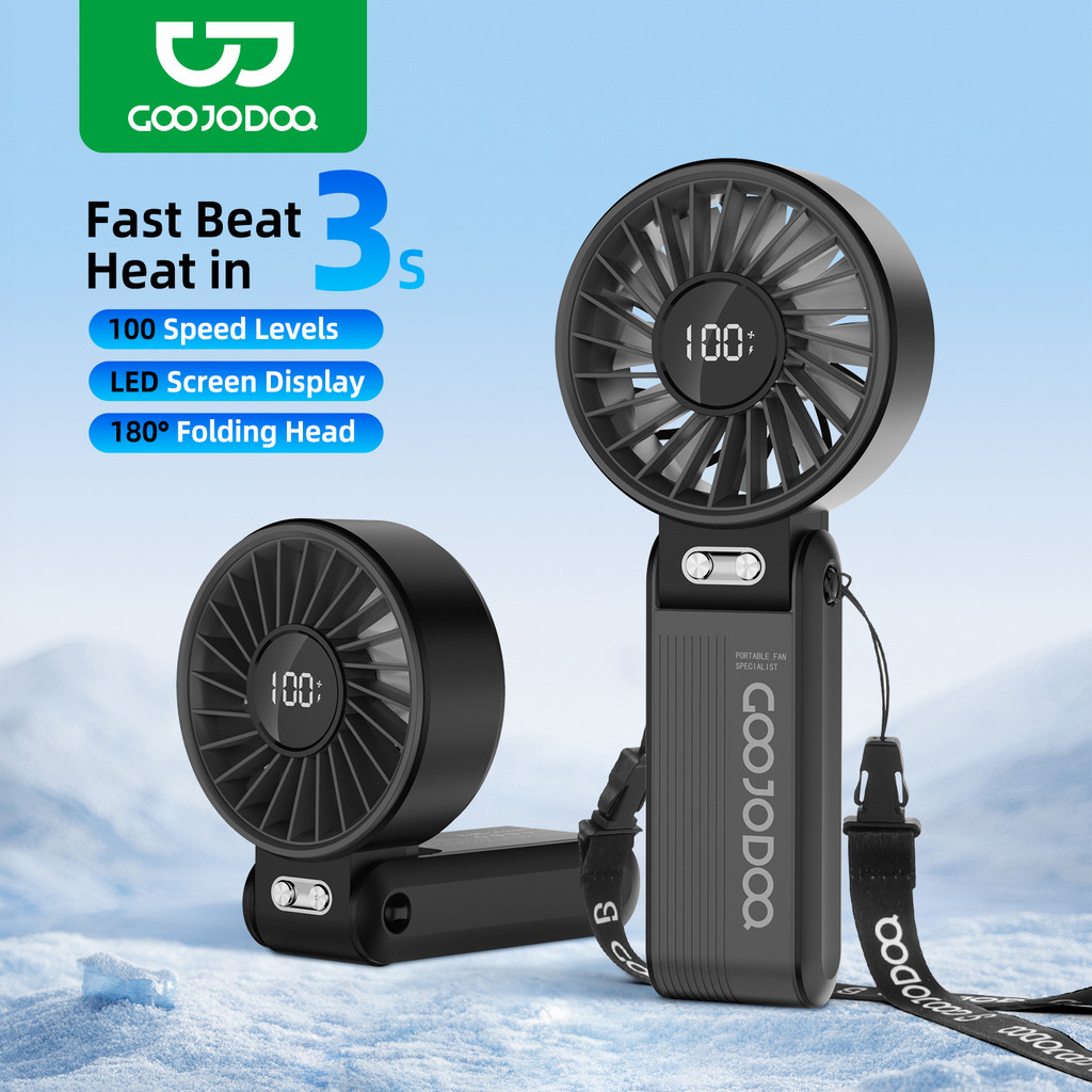 GOOJODOQ Mini Fan Adjustment 100-level Speed Foldable Rechargeable LED ...