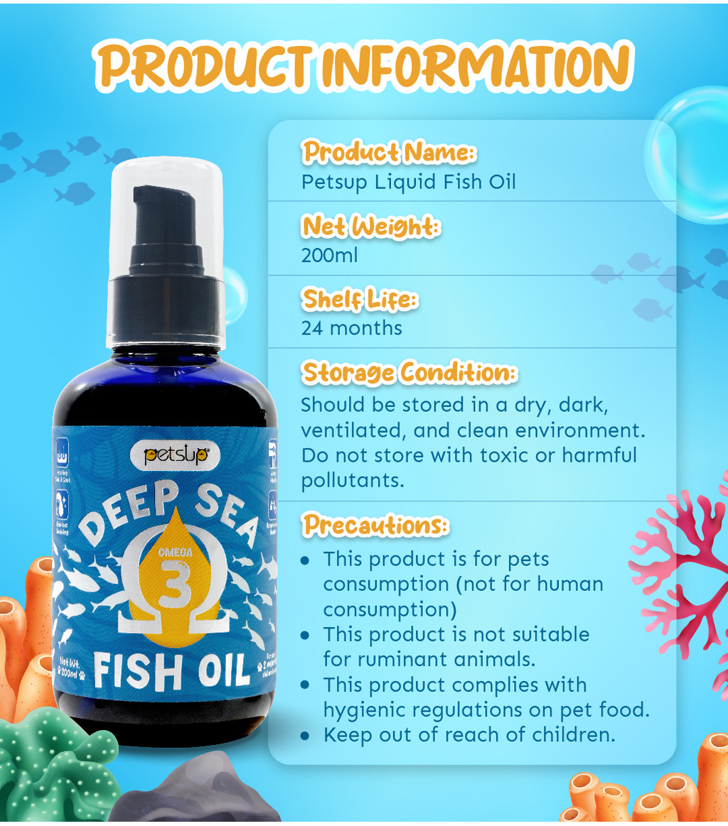 Petsup Premium Salmon Fish Oil for Pets Healthy 200ml Omega-3 Skin Coat ...