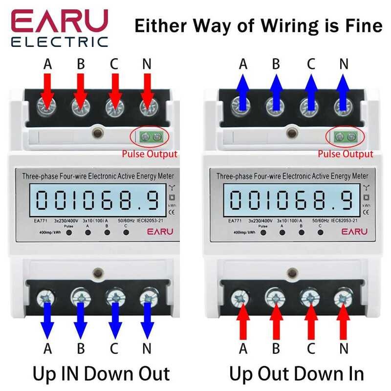 E Din Rail AC 230 380V 3 Phase 4 Wire Energy Meter Power Consumption Monitor Kwh Meter Wattmeter ...