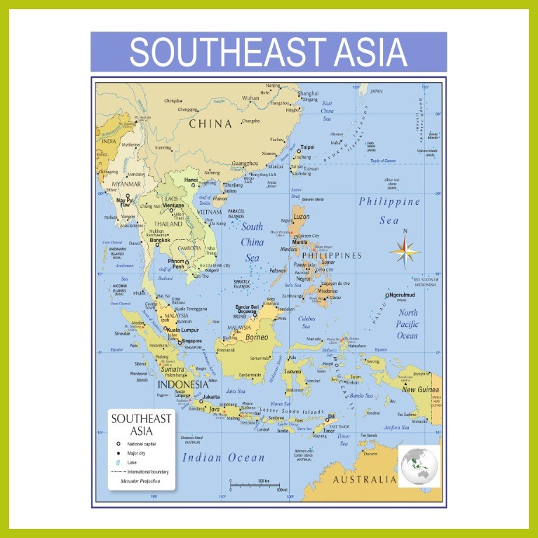 ⚠ ↗ Southeast Asia Political Map Waterproof A4 Laminated Chart | Shopee ...