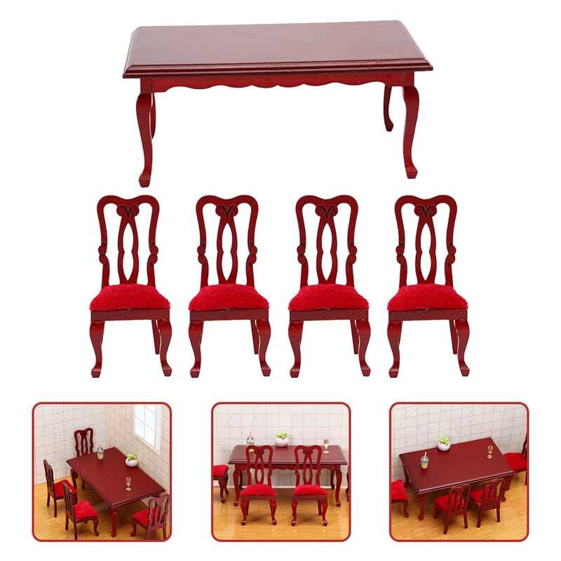 Miniature Dining Table And Chairs Vintage Set Wooden 1/12 Scale Tiny ...