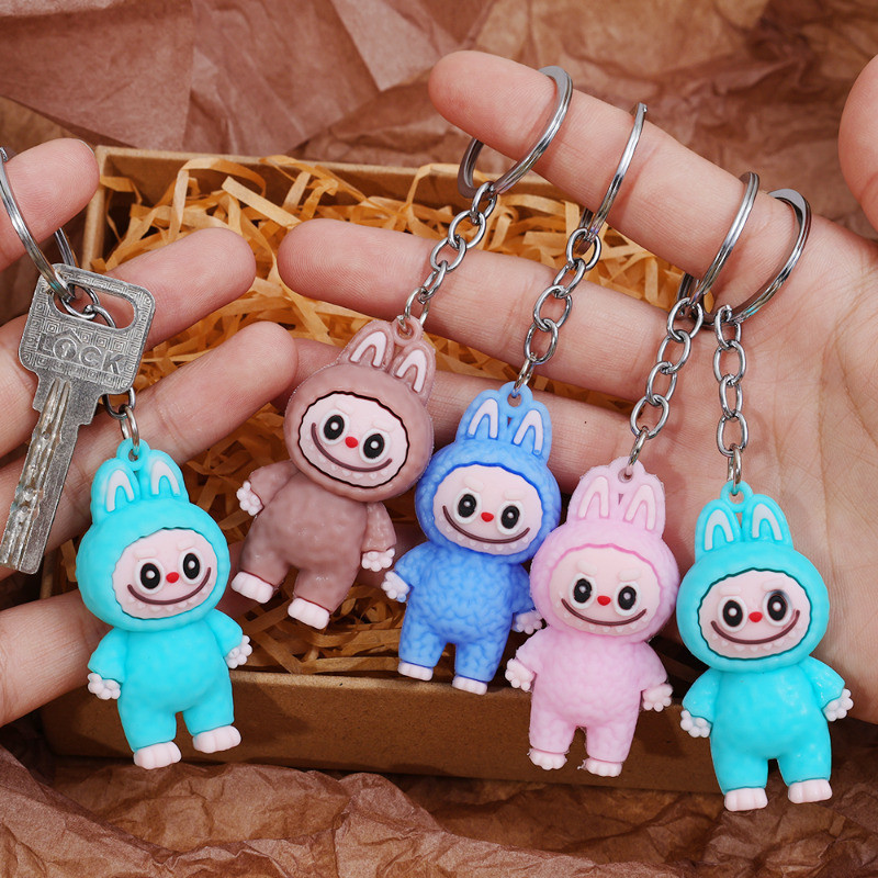 Labubu Keychain with Pom-Pom - Students Backpack Charms Pendant - Resin ...