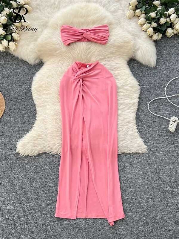 SINGREINY American Ins Sexy Suits Criss-Cross Strapless Mini Tops+High ...