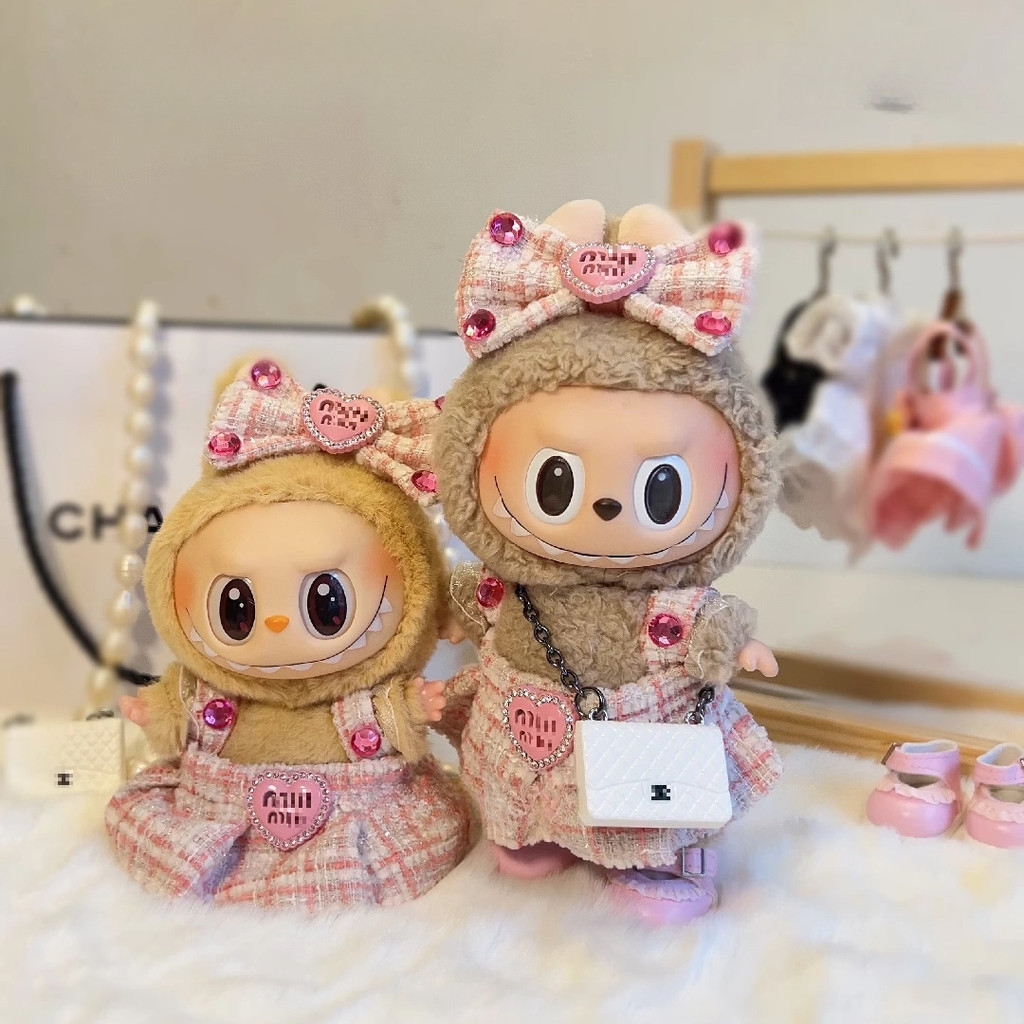 Have A Seat Labubu Dress V1 V2 Pink Plaid Dress for 17cm Labubu Doll ...