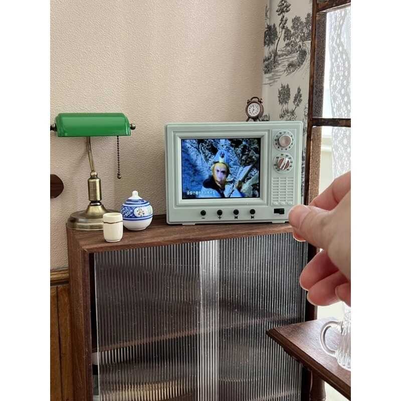 LY Retro Mini TV Can Be Played Cartoon Toy Dollhouse Scene Miniature ...