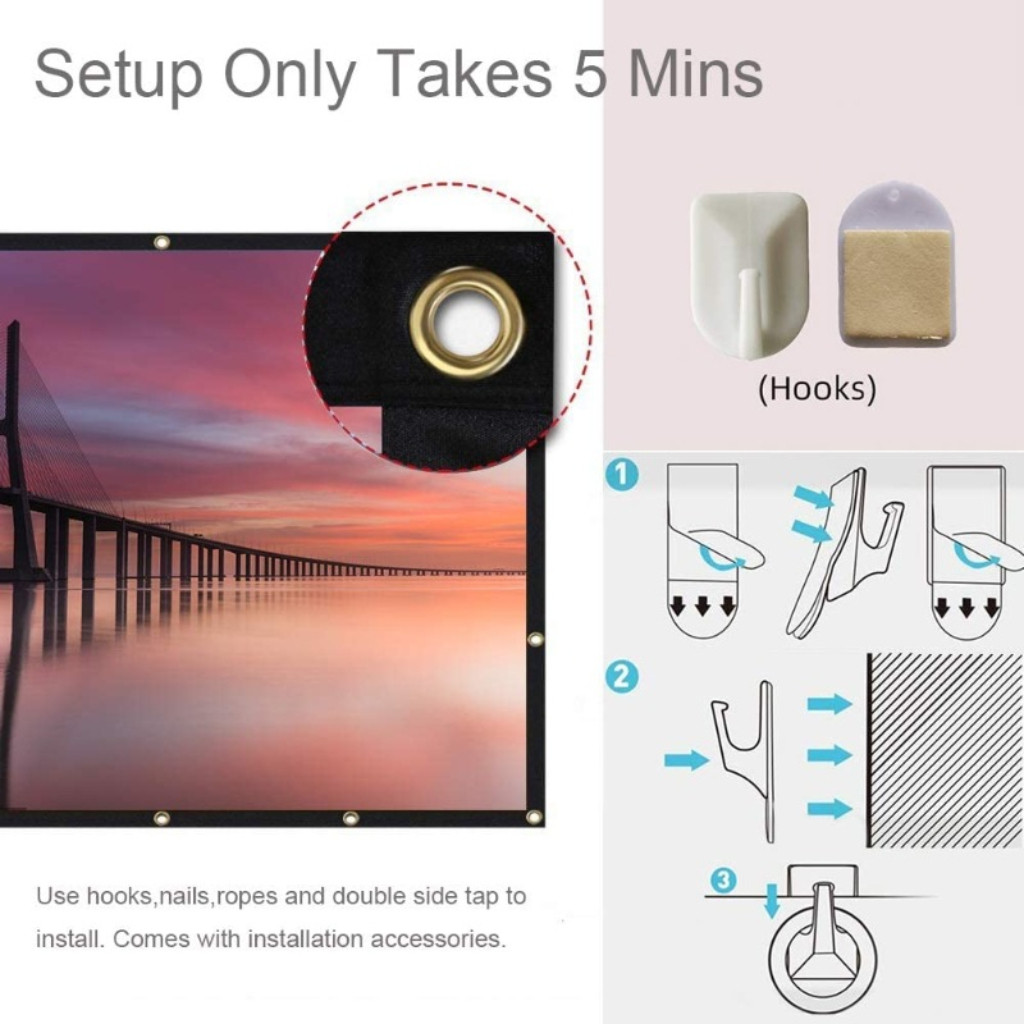 60 72 100 120 150 Inch 16:9 Portable Wrinkle Free Lightweight Projector ...