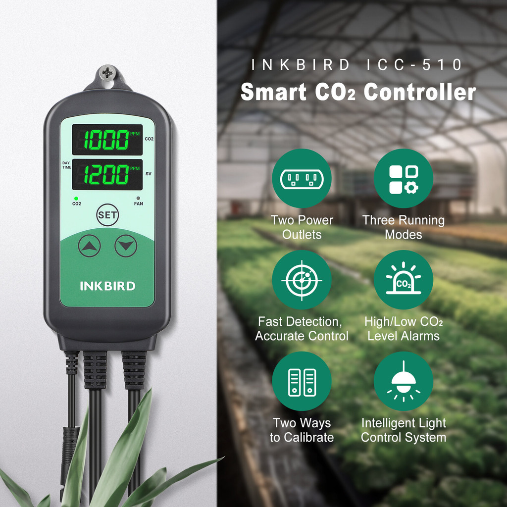 INKBIRD ICC-510 CO2 Controller Smart Carbon Dioxide Controller with 2 Outlets for Generator Day ...