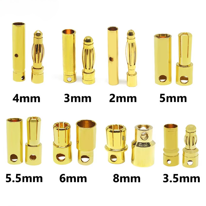Gold Plated 2.0mm 3.0mm 3.5mm 4.0mm Banana Plug Bullet Male Female Connector for RC Lipo Battery ...