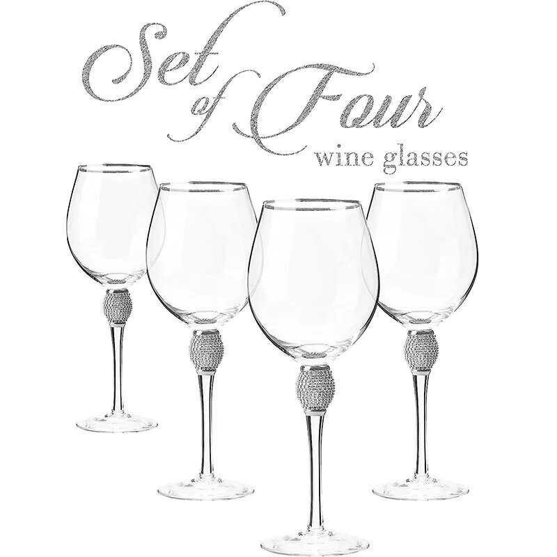 2Pcs Crystal Sier Dia Red Wine Glasses Set Elegant Rhie Decorative Long ...