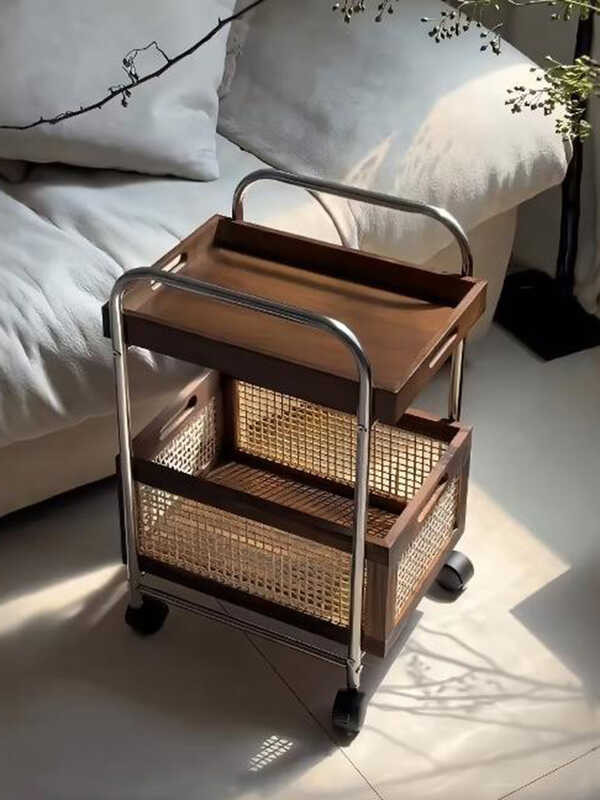 Middle aged cart movable edges, small food rack with wheels, tea table ...
