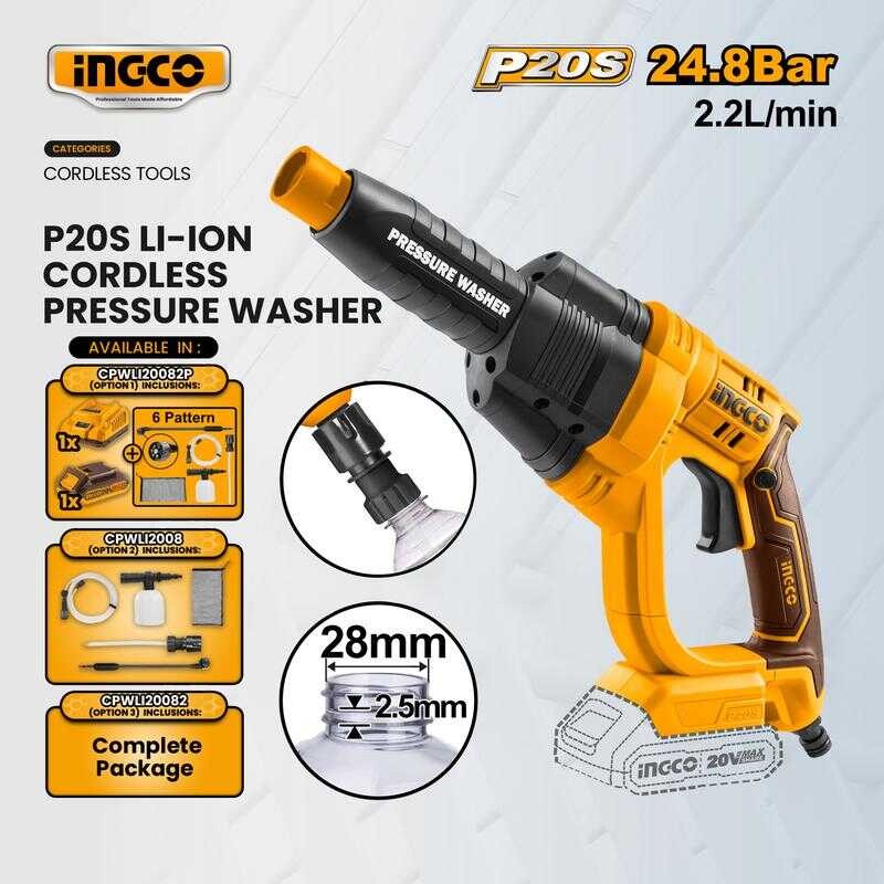 6Af Ingco P20 Series Li-Ion Cordless 20V Pressure Washer Cpwli2008 ...
