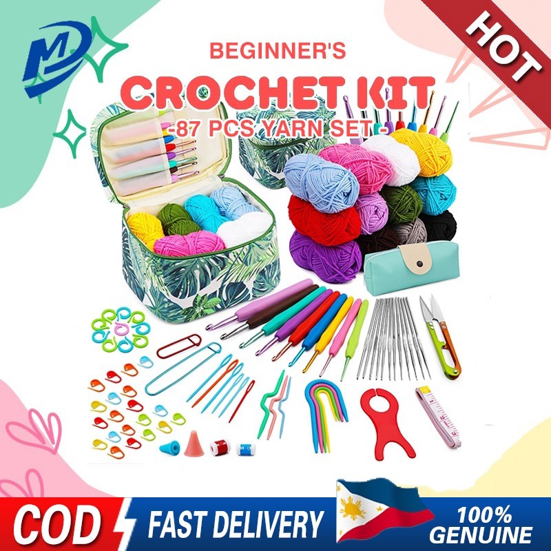 【cod】Crochet kit basic set for beginners with Monaco acrylic yarn set ...