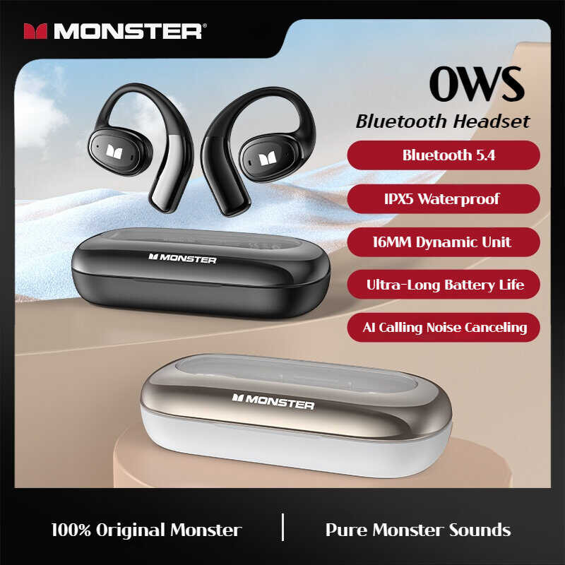 OWS Monster Air Conduction Wireless Headphones Bluetooth 5.4 Sports Ear ...