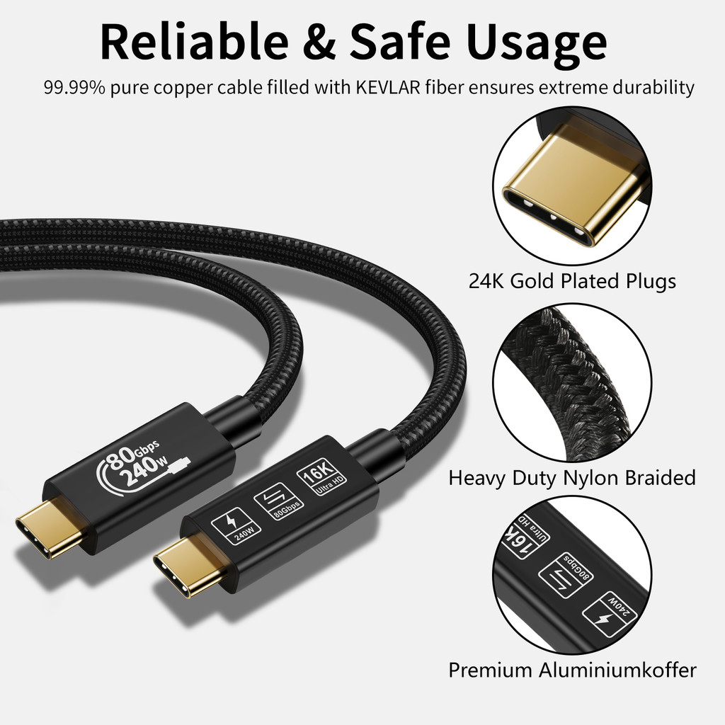 0.5m 1m 1.5m 2m Thunderbolt 5 Cable 16K 80Gbps 240W USB4 Type C Fast Charging USB C To USB C ...