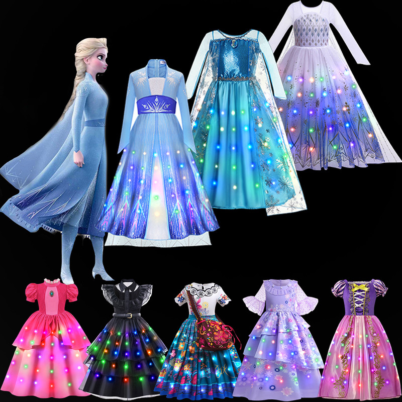 Frozen Anna Elsa LED Light Up Princess Dress Kids Wednesday Addams ...