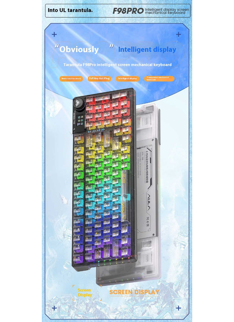 AULA F98 Pro Mechanical Keyboard W/ Rotate Button RGB Backlit ...