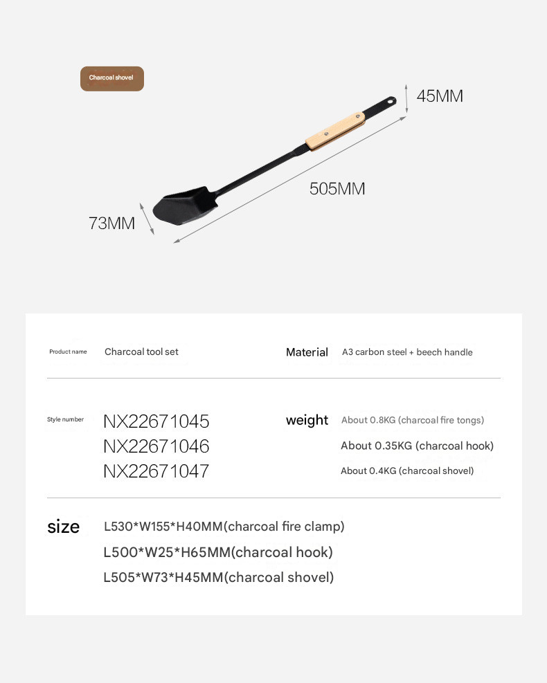 Mobi Garden Charcoal Tool Set Charcoal Clip Tong Hook Shovel Spatula ...