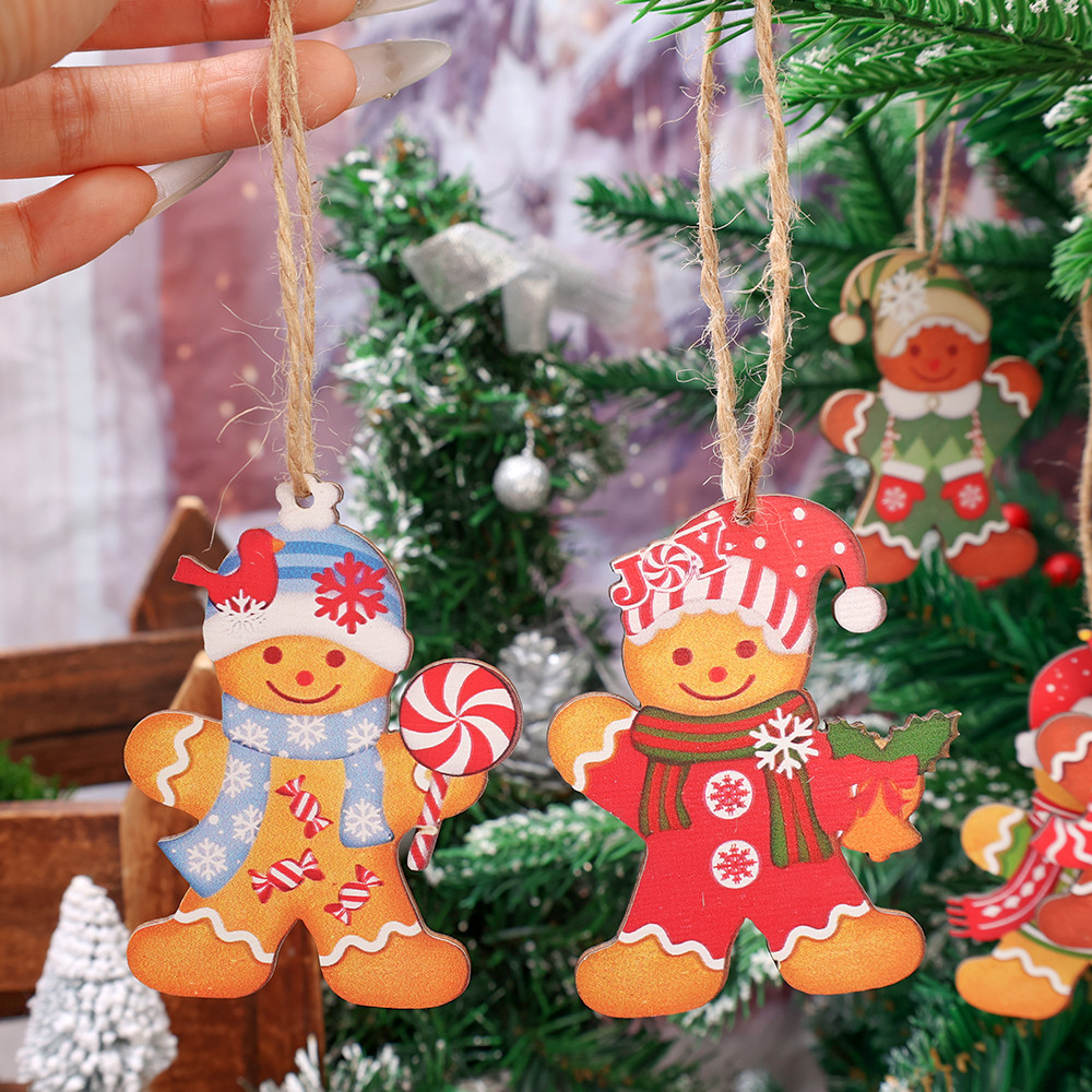 Christmas Gingerbread Man Wooden Pendant with Rope - Xmas Tree Hanging ...