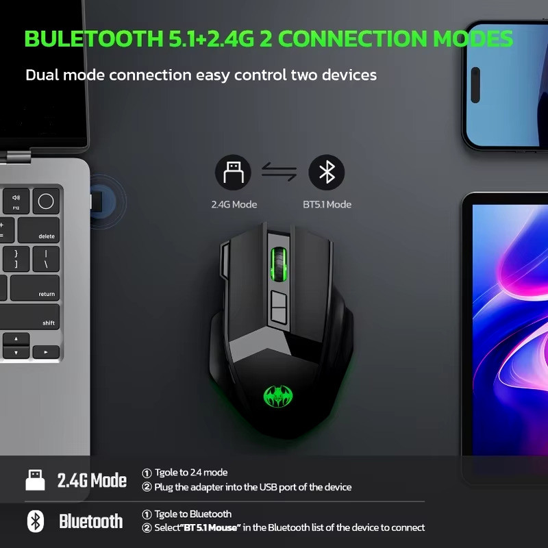 Silent 2.4g Wireless Mouse 10 Key Gaming Mouse Charging Bluetooth Dual ...