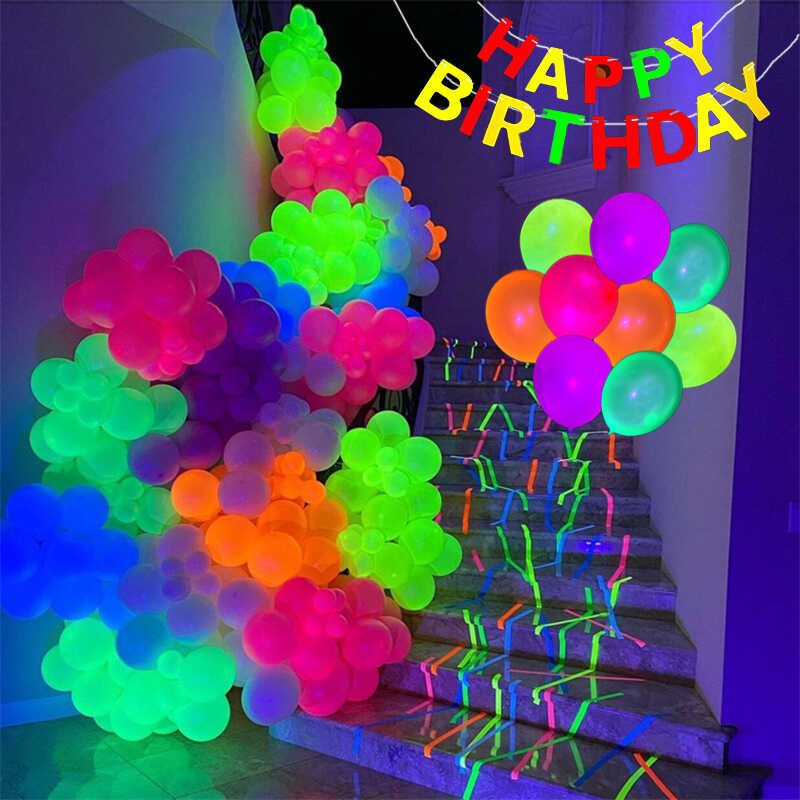 100Pcs Neon 12inch Blacklight UV Glow Birthday Balloons for Baby Shower ...