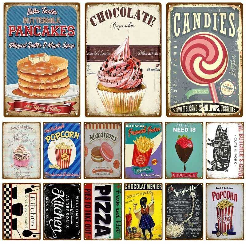 Metal Sign Home Decor Fast Food Vintage Tin Sign Plaque Metal Retro ...