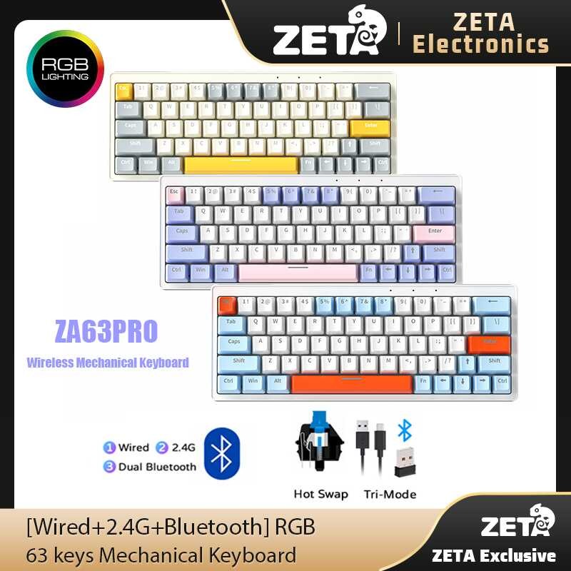 63 PRO ZETA Nical Wireless Gaming Keyboard Yellow Switch RGB Hot ...