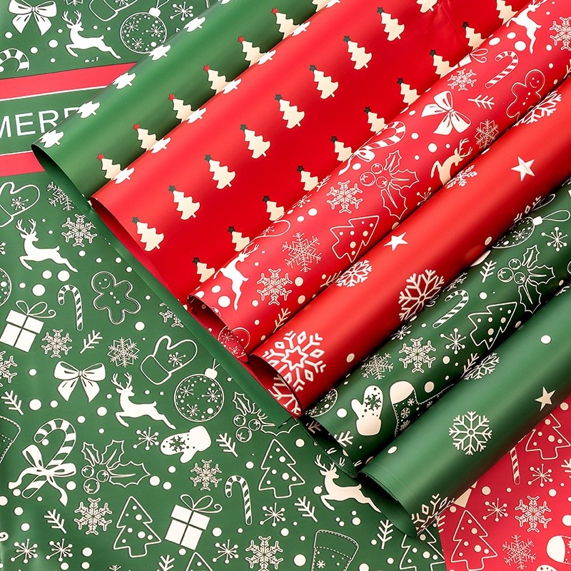 5PC/57*57cm Christmas Printed Wrapping Paper DIY Flower Gift Bouquet ...