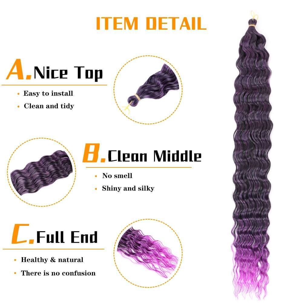 Inch 32 Synthetic Pre-Stretched Deep Wave Crochet Yaki Ombre Braiding ...